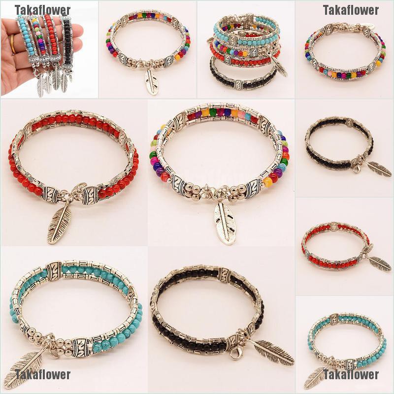 takaflower กําไลข้อมือแฟชั่นทิเบตขนนกสีเงินสไตล์โบฮีเมียนวินเทจ ...