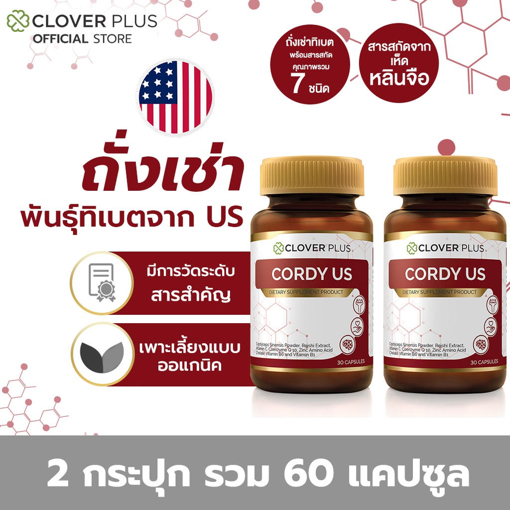 Clover Plus Cordy US (30 แคปซูล X2) บำรุงเลือด บำรุงตับ เบาหวาน หอบหืด ...