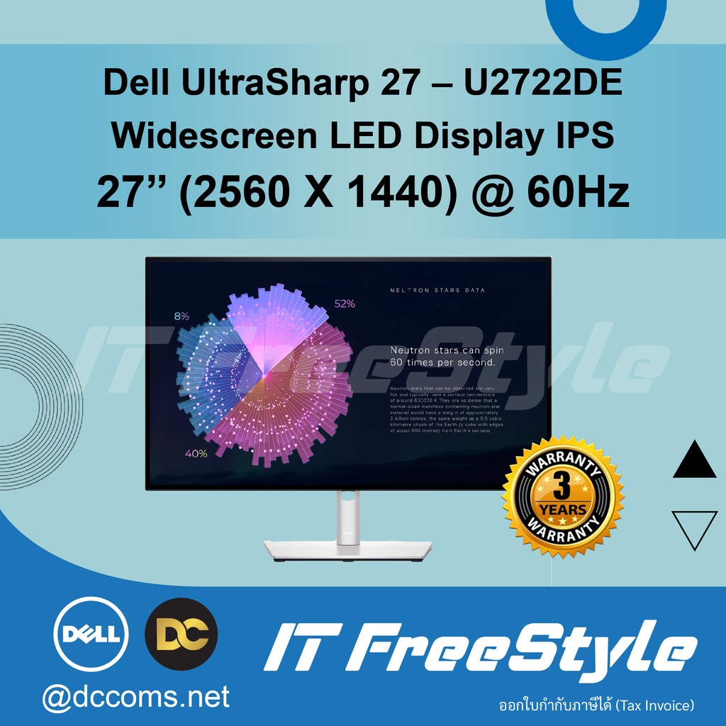 [ผ่อน]Dell UltraSharp 27" 2K USB-C Hub Monitor U2722DE [3ปี Dell Onsite ...