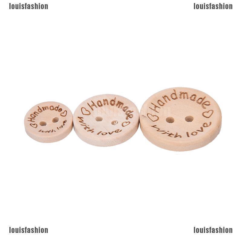 thro 100Pcs Handmade With Love Buttons Scrapbooking Sewing Wood Button ...