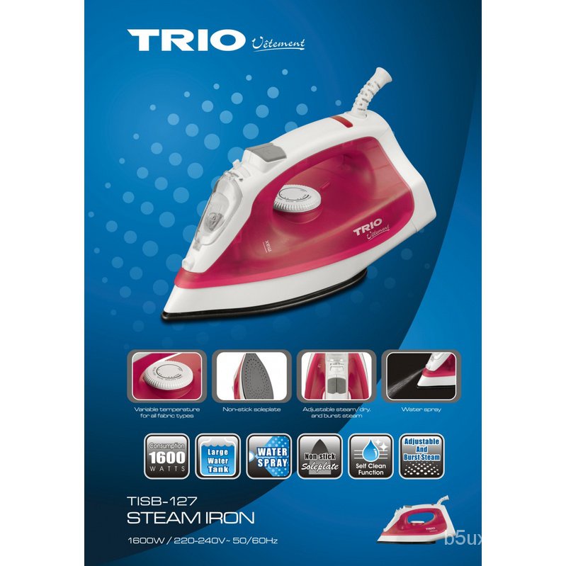 Trio Milux Precision Non-Stick Steam Iron TISB-127MSI-1328 8Azg ...
