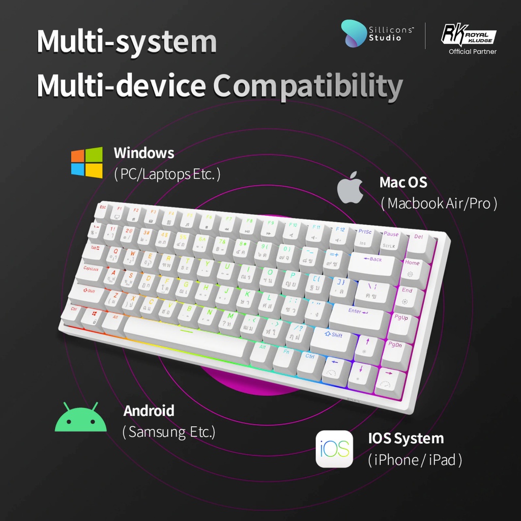 (คีย์ไทย) คีย์บอร์ด Royal Kludge RK84 White Wireless Mechanical ...