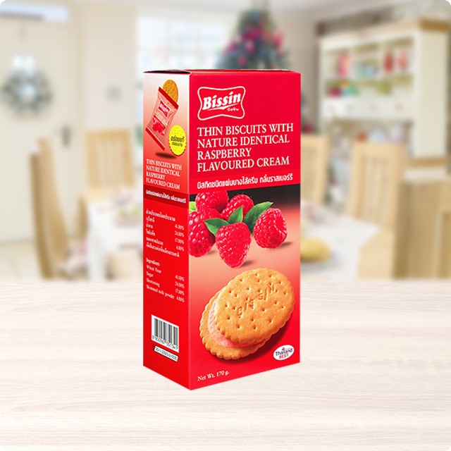 Bissin Thin Biscuit with Raspberry Flavored Cream บิสกิตแผ่นบางไส้ครีม ...