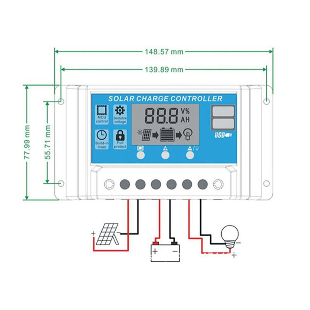 WF 12V/24V LCD Auto Work Solar Charge Controller PWM Dual USB Output ...