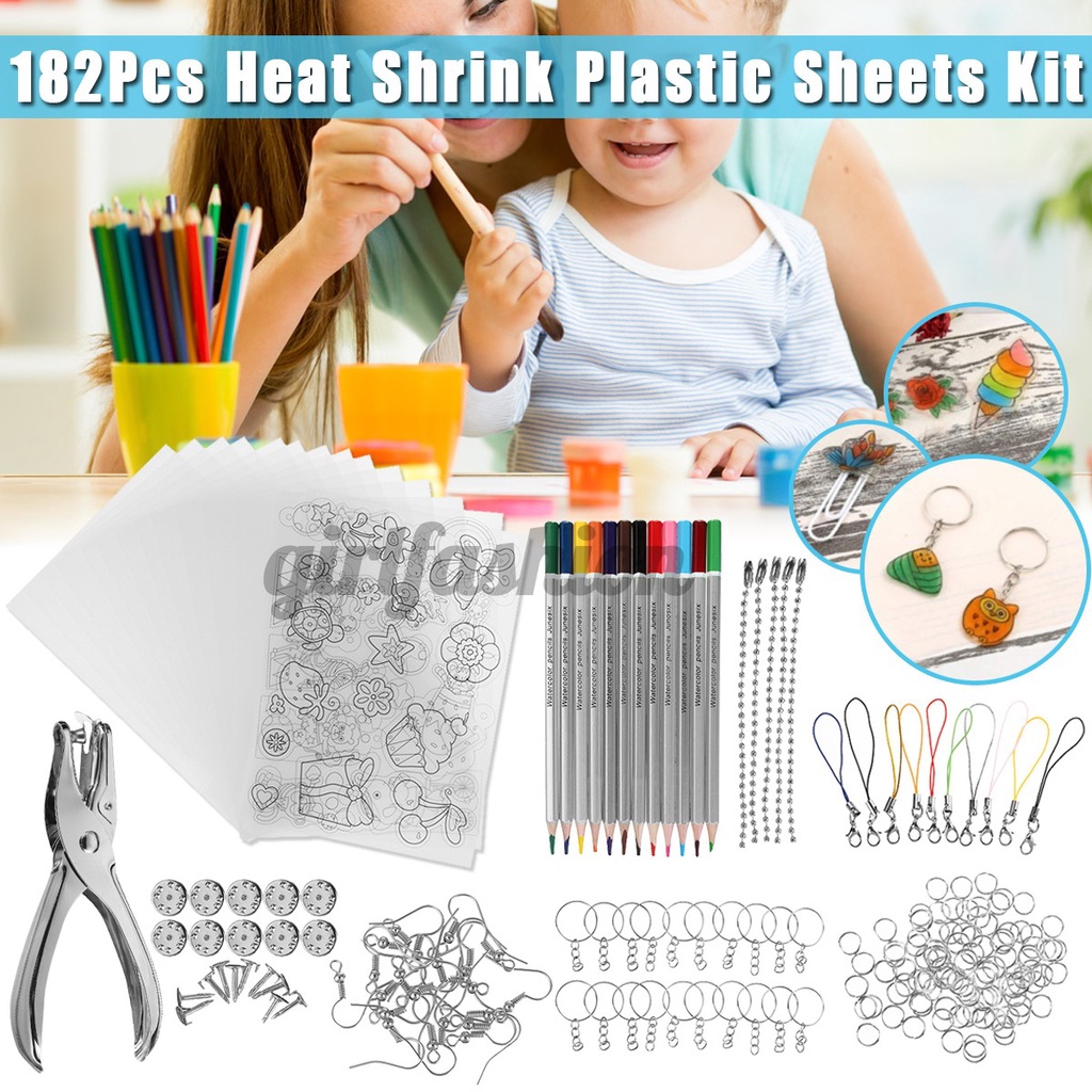 Heat Shrink Plastic Sheets Kit Shrinky Art Paper Hole Punch Keychains ...
