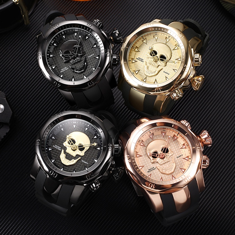 Skull Watch Men Big Dial 3D Rotating Mens Watches Top Brand Luxury ...