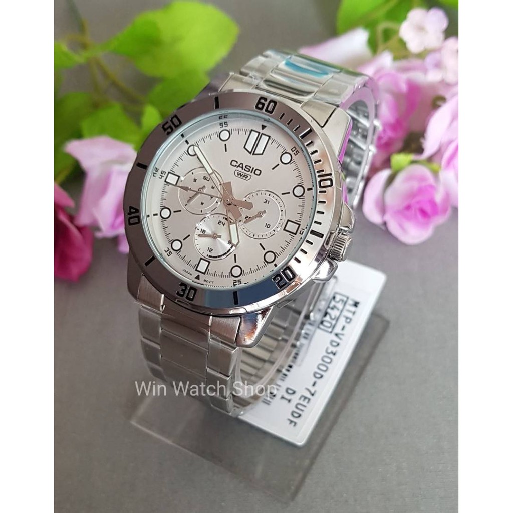 นาฬิกา Casio รุ่น MTP-VD300D-7E นาฬิกาผู้ชาย สายแสตนเลสสีเงิน หน้าปัดสีขาว รุ่นใหม่ล่าสุด -ของ ...