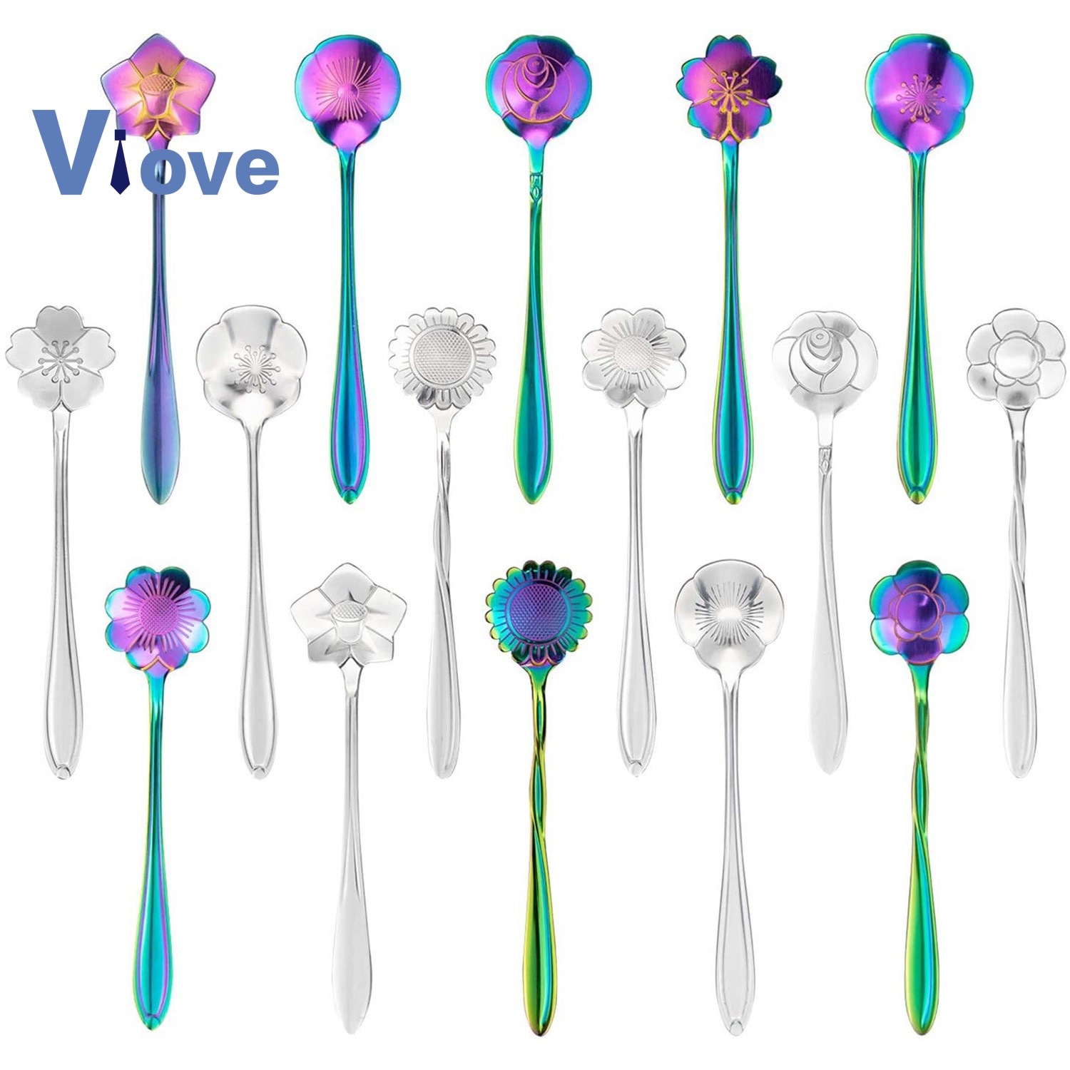 16 Pack Flower Spoon Set, Diffient Pattern Stainless Steel Spoon - dreamedge.th - ThaiPick