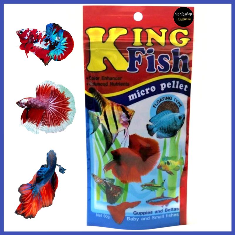 อาหารปลาปลากัด คุณภาพดี คิงฟิช King Fish micro pellet 60 g. แท้100ปลา ...