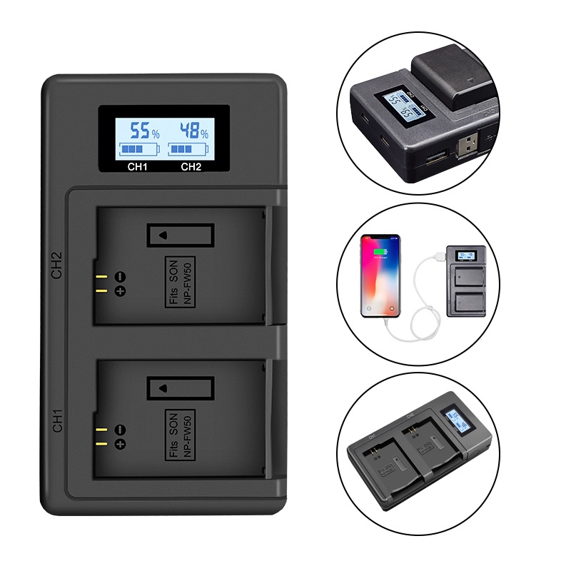 USB LCD Smart NP FW50 Camera Battery Charger for SONY Alpha A7 A7R A7S ...