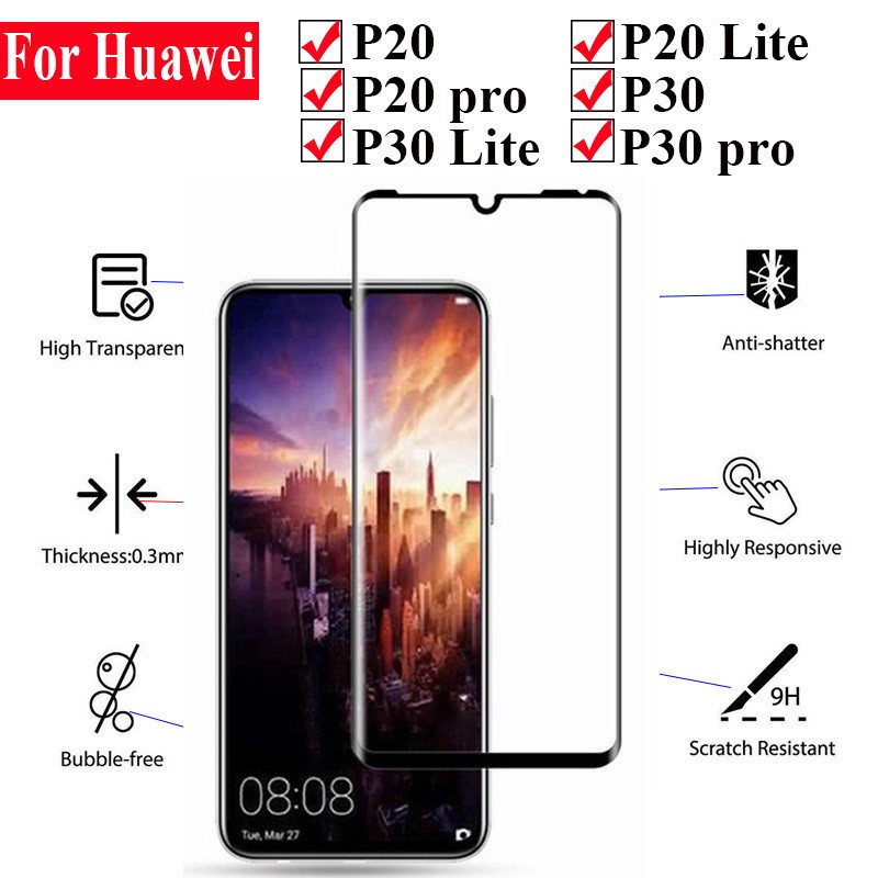 6D Huawei P8 P9 P10 P20 P30 P40 P50 Pro Plus Lite E 2017 2019 เต็มจอ ฟิล์มกันรอย ฟิล์ม กระจก ...
