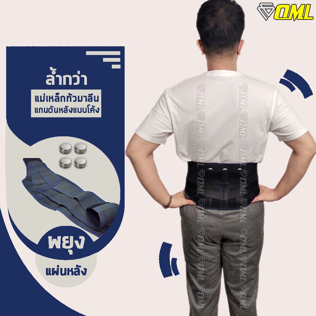 OML Welly-A เข็มขัดพยุงหลัง (เสริมแม่เหล็กทัวมาลีน 24 เม็ด หน้าหลัง) บล็อกหลัง ที่ดัดหลัง สาย ...