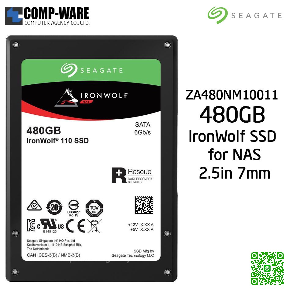 Seagate IronWolf SSD 480GB, 2.5" SATA, Read 560 Mb/s Write 535 Mb/s, 5 Year Warranty ...