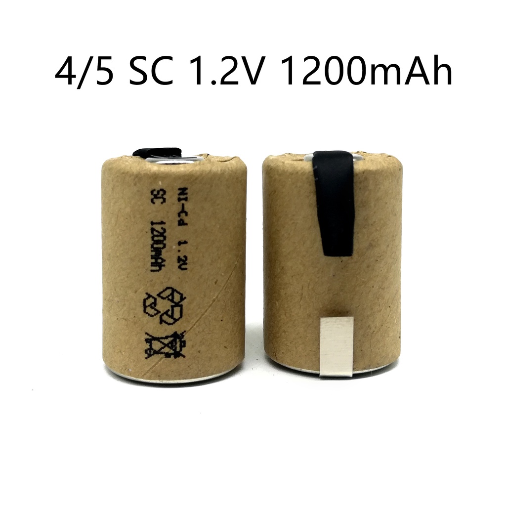 ปุ่มแบตเตอรี่10PCSLOT 45SC 1.2V Rechargeable Battery 1200mAh 45 SC Sub C Ni-CD Cell With Welding ...