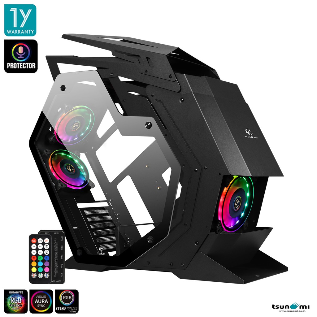 เคสคอมพิวเตอร์ Tsunami Protector Beast ARGB Sound Sync Tempered Glass ...