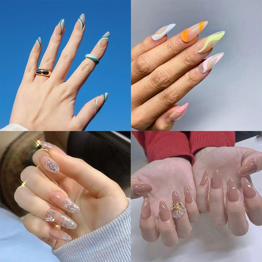 EUTUS 24pcs/Box Press On Nails Almond False Nails Detachable Glitter ...