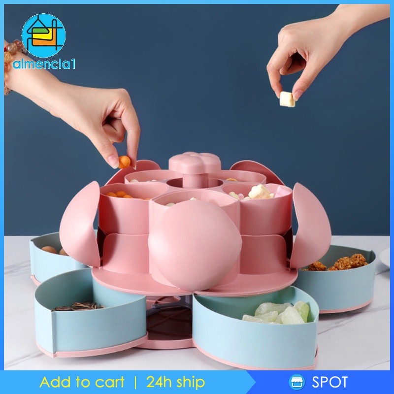 [ALMENCLA1] Bloom Rotating Candy Box 2 Layer Snack Nut Plate Plastic ...