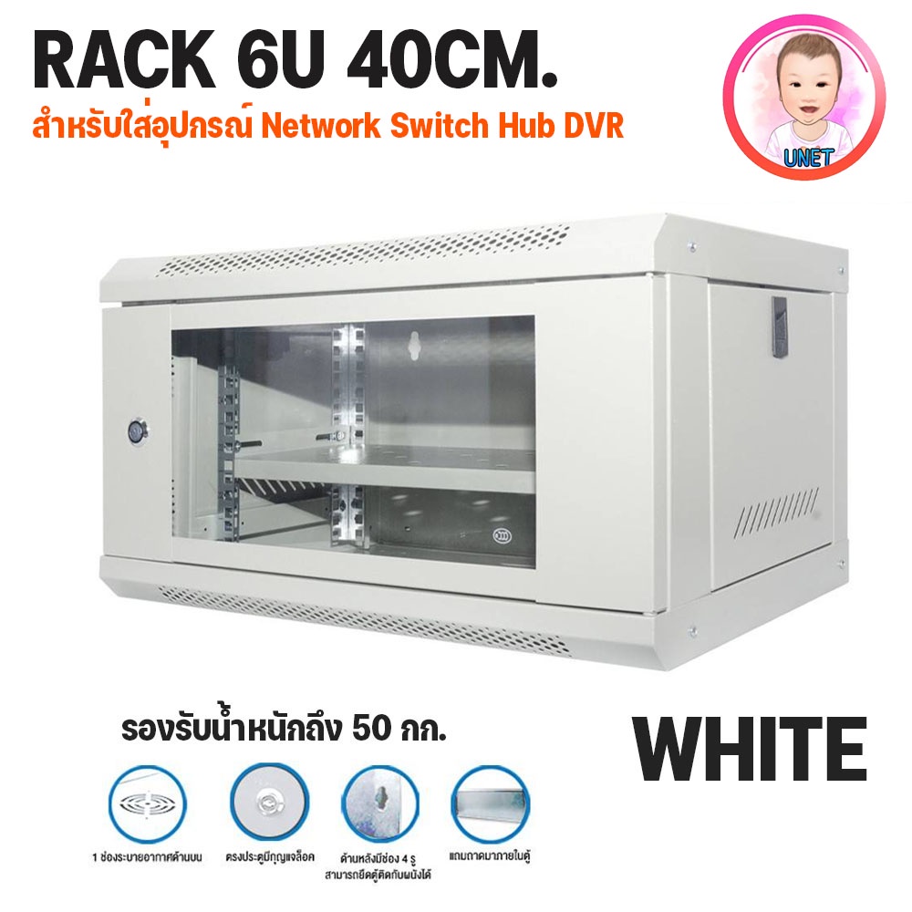 ตู้ Rack 6U ขนาด ขนาด53x40x30 CM (ลึก 40cm) สำหรับใส่อุปกรณ์ Network ...