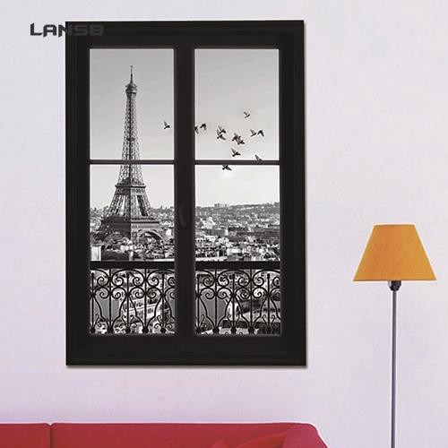 SS 3D Scenery of Paris Eiffel Tower Print Wall Stickers DIY Living Room ...