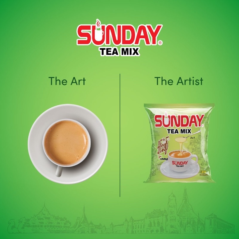 ชาพม่า Sunday Tea mix 3in1 สูตรใหม่ ห่อสีเขียว สูตรนมข้นหวาน รสกลมกล่อม ...
