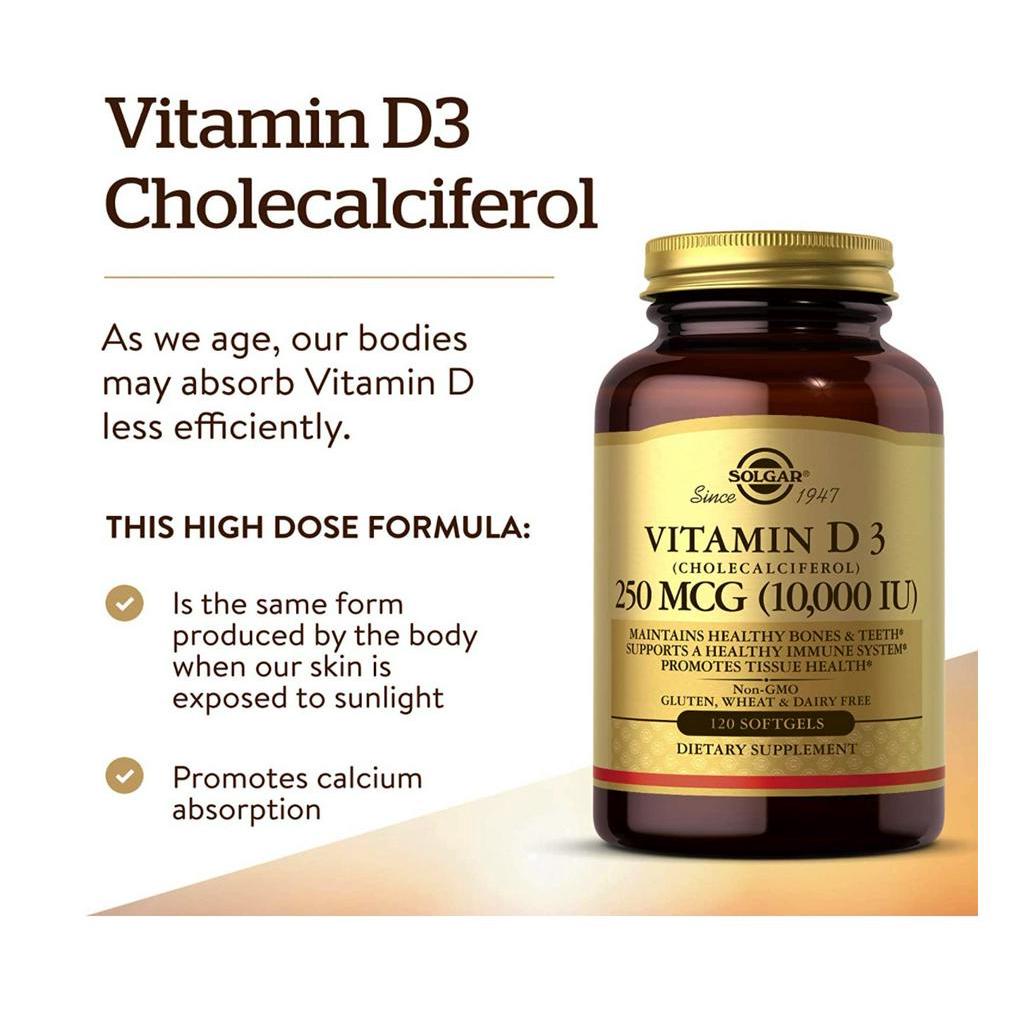 V วิตามินดี 3 - solgar Vitamin D3 (Cholecalciferol) 250 mcg (10000 IU) x 120 ซอฟเจล (Softgels ...