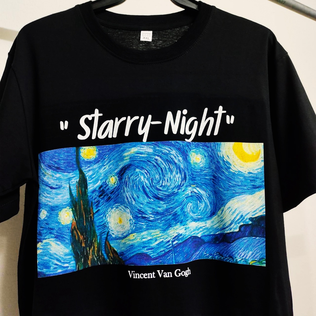 (Starry Night วินเซนต์ แวนโก๊ะ) เสื้อยืด ใส่สบาย ผ้าคอตตอน 100 สกรีนตรง ...