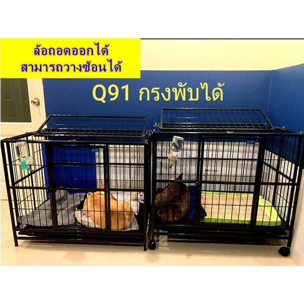 Q91 กรงสุนัขพับได้ ไม่ต้องขันน็อตประกอบกรง กรงเหล็กหนา5หุน กรงหมาพับได้ ...