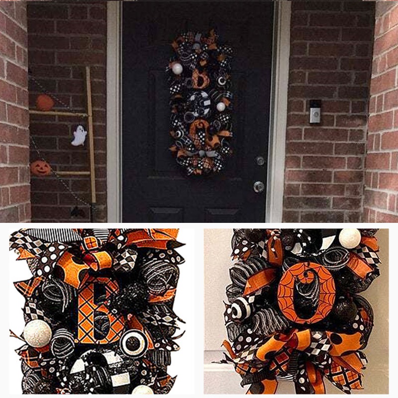 ฮาโลวีนHalloween Wreath Door Hanging Decoration Halloween BOO Letter ...