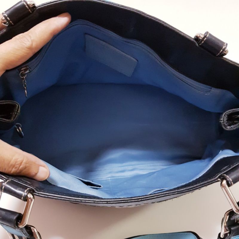 กระเป๋า COACH Hampton Striped Black Leather F11345 Handbag purse ...