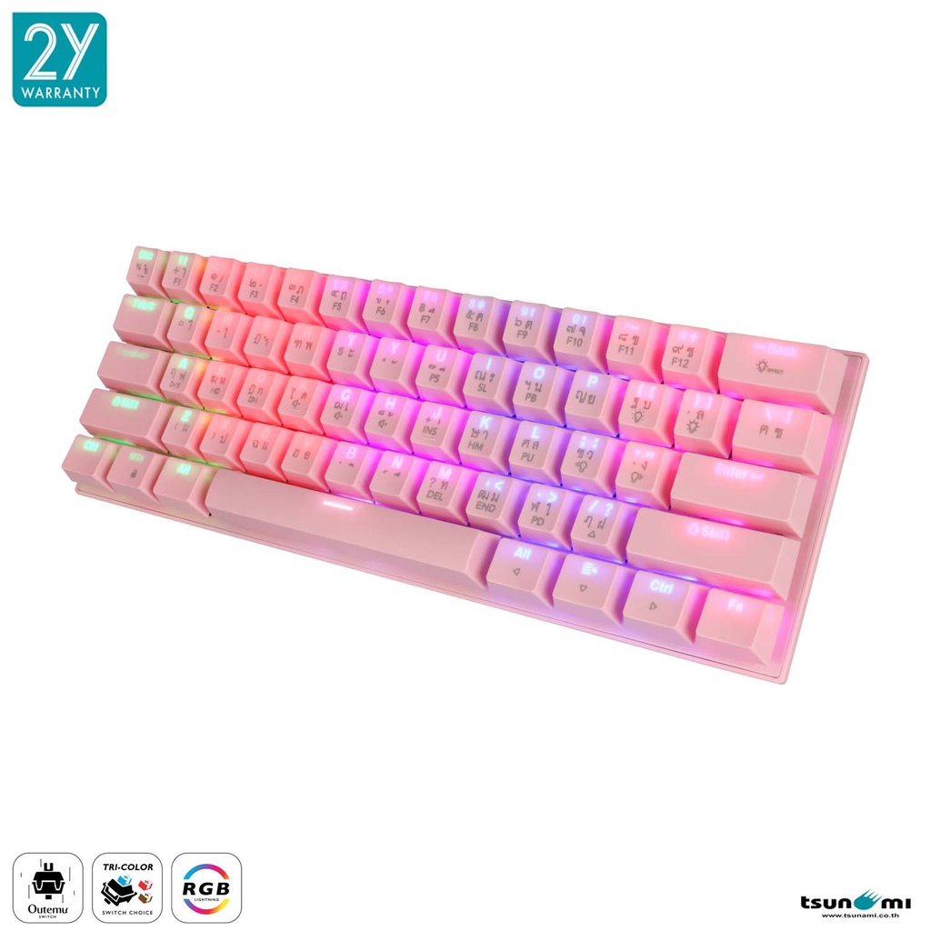 (ลด ล้าง สต๊อก) คีย์บอร์ดเกมมิ่ง Tsunami Outemu MK-61 61Keys 60 Compact ...