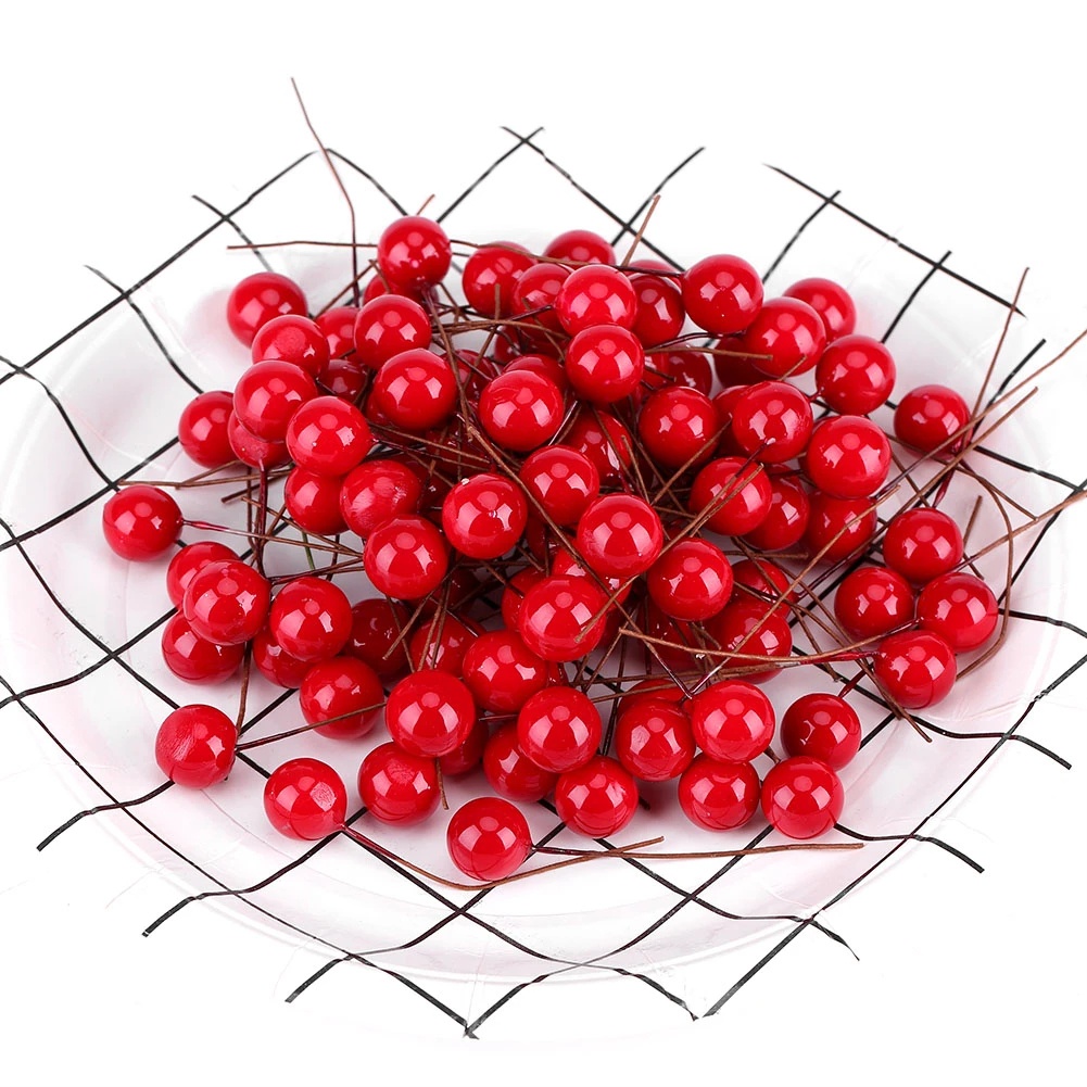 150 PCS Christmas Decor Plastic Artificial Mini Red Gold Silver Cherry ...