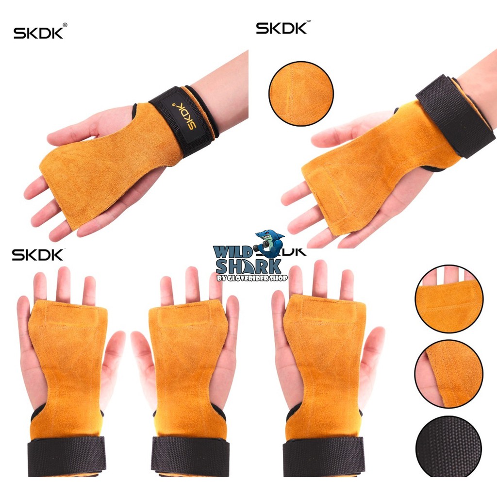 ถุงมือฟิตเนส STRAPS Leather Grip pads Strap SKDK หนังวัวแท้ (1คู่ ...