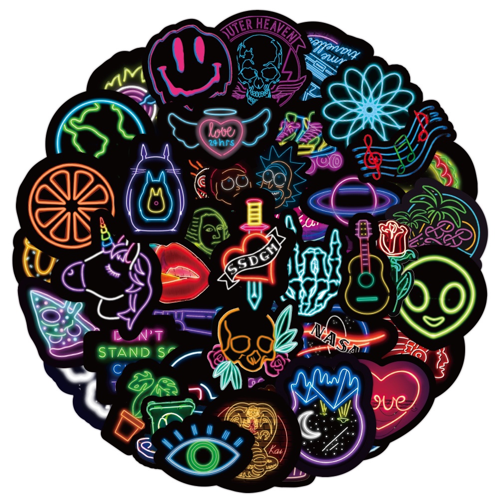50pcs Neon Lights Sticker for Water Bottle Waterproof Vinyl Graffiti ...