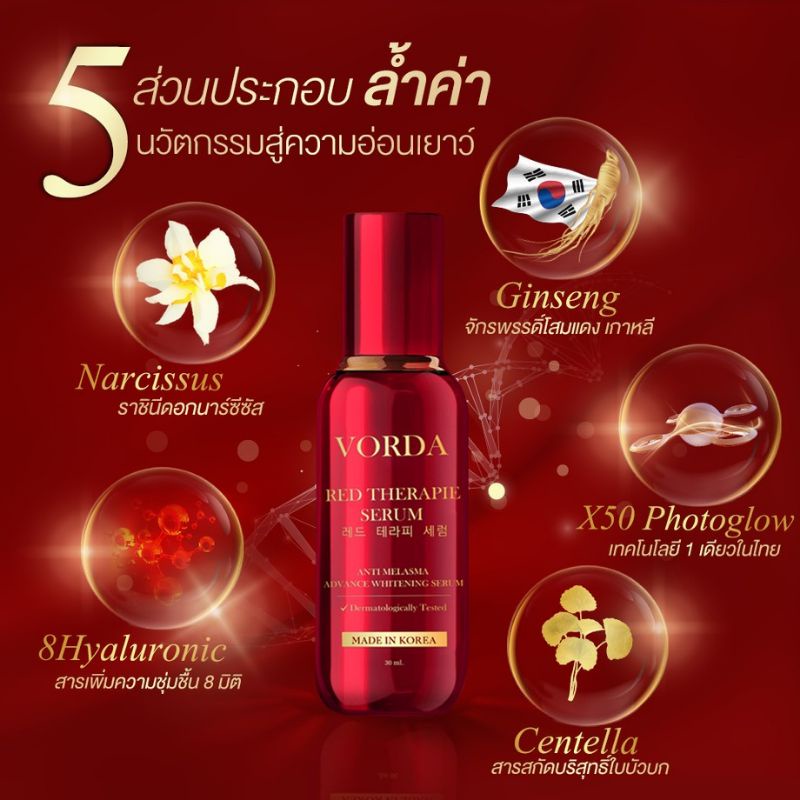 1 แถม 1 Vorda RedTherapie Serum️เซรั่มดิวอริสรา หน้าใส ลดเลือนฝ้า กระ จุดด่างดำ ริ้วรอย เซรั่ม ...
