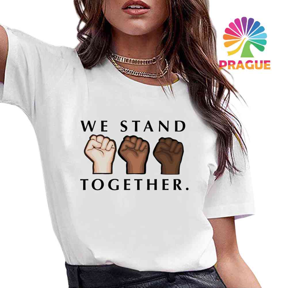 เสื้อยืดลําลอง ผ้าฝ้าย แขนสั้น คอกลม พิมพ์ลาย PE-We Stand Together ...