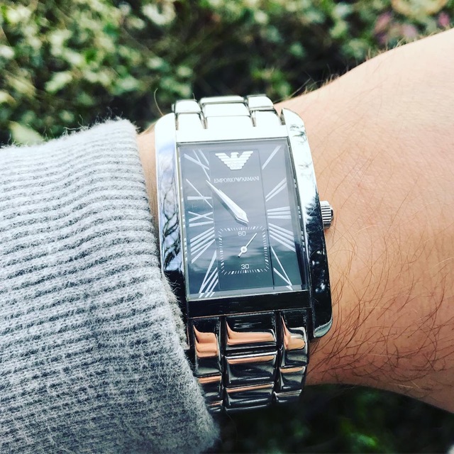 AR0156 หน้าปัดสีดำขนาด 30 มิลลิเมตร สายสีเงินกว้าง 18 มิลลิเมตร ...