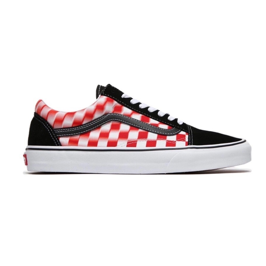 VANS Classic Old Skool Blur Check True White/ Red // แวนส์แท้ แวนส์โอลส ...