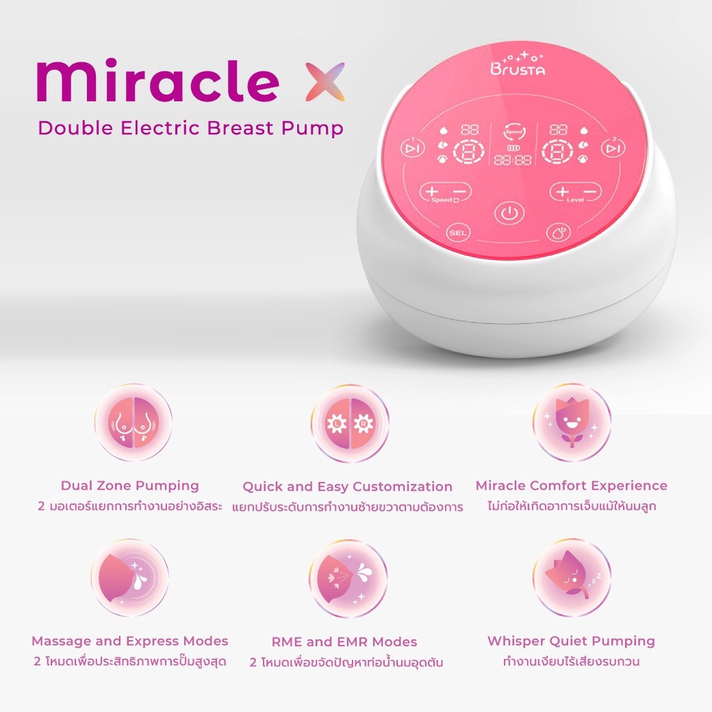Brusta เครื่องปั๊มนม Miracle Two Plus Pause Miracle Go Miracle X เครื่องปั๊มนมไฟฟ้า 4โหมด 9ระดับ ...