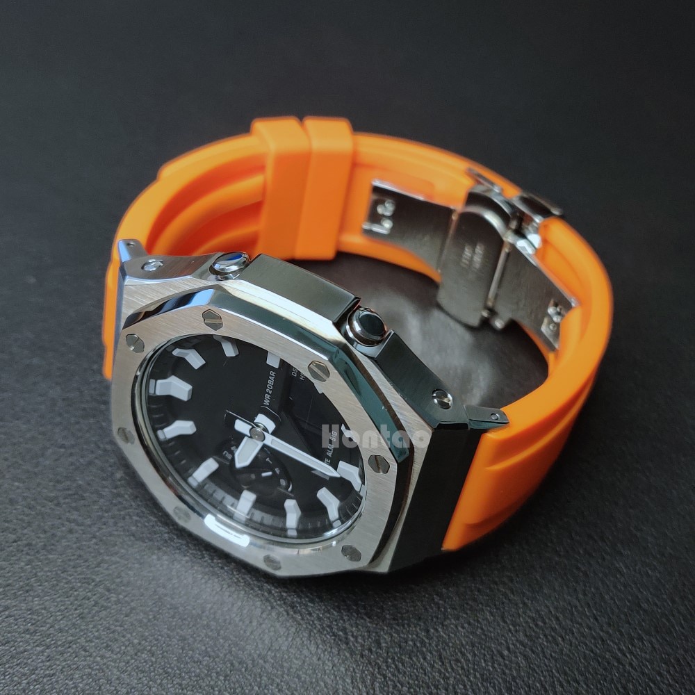 GA2100 Watch Strap Adapter Metal 2rd Bezel Fluorine Rubber Watch Band ...