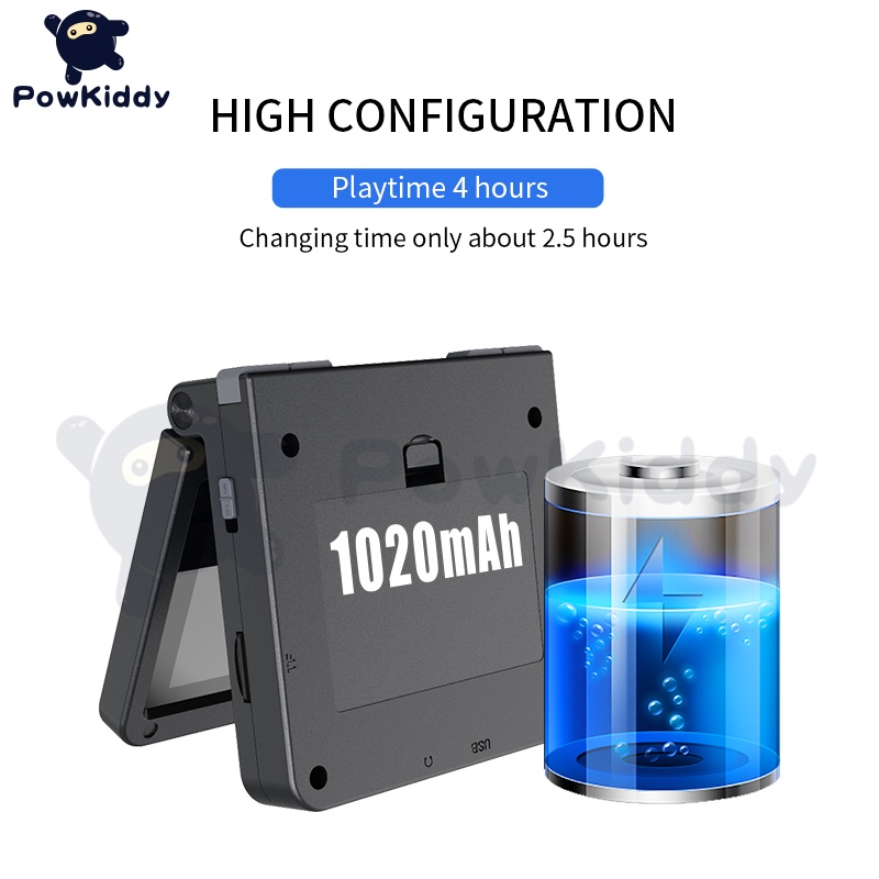 คอนโซลหน้าจอPOWKIDDY v90 Black Version 3-Inch IPS Screen Flip Handheld ...