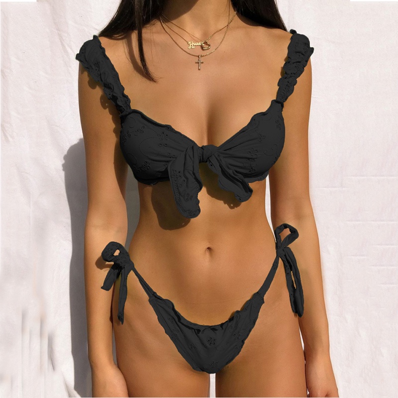 Sexy Women Bikini Sets Solid Color Ruffle Swimwear Bathing Suits 2 Piece Split Push Up Bandage ...