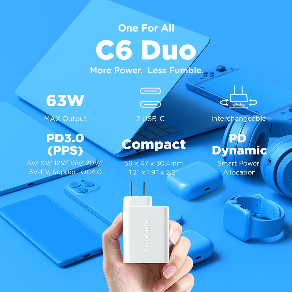Innergie C6 Duo USB-C Power Adapter (หัวปลั๊ก US แบบถอดเปลี่ยนได้ ...