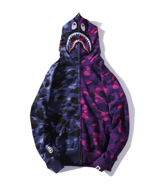 ถูกสุด BAPE purple and blue Mosaic WGM sharks sweater jacket ...