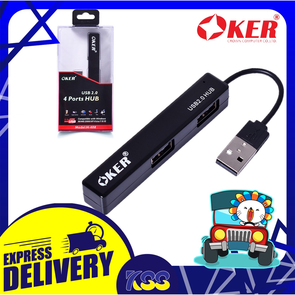 อุปกรณ์เพิ่มช่อง USB USB Hub OKER H-408 USB 2.0 4 PORTS HUB (สีฟ้า/สีขาว/สีดำ) รับประกัน 6 เดือน ...