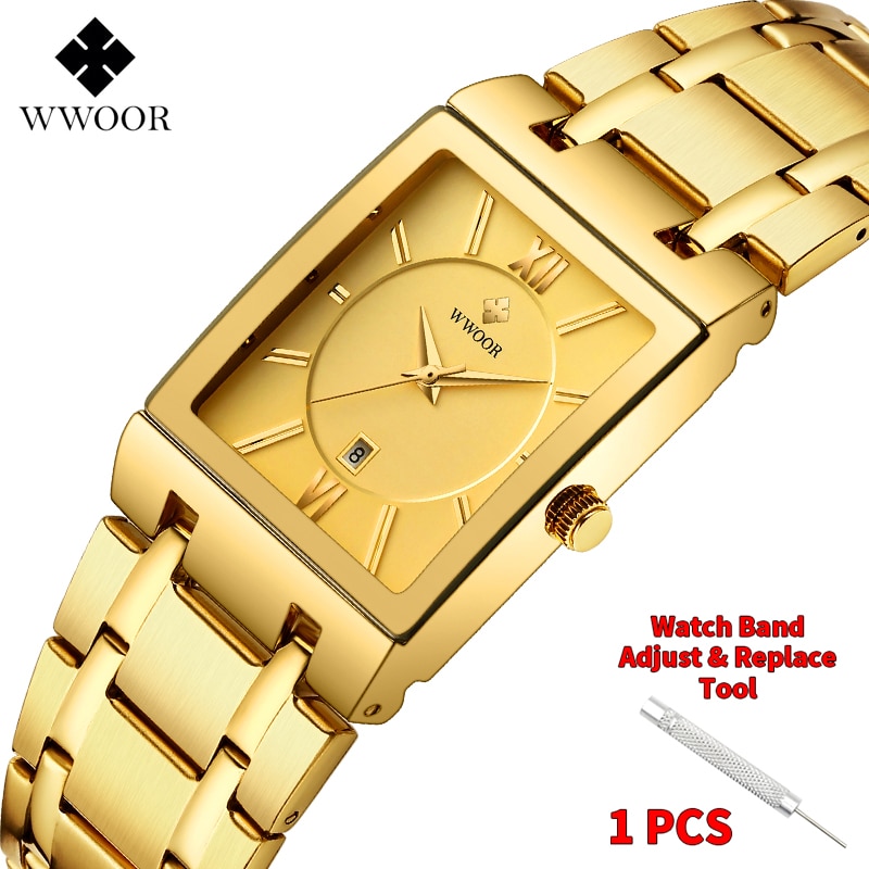 WWOOR Mens Rectangular Watches 2020 Luxury Gold Black Watches Bracelet ...