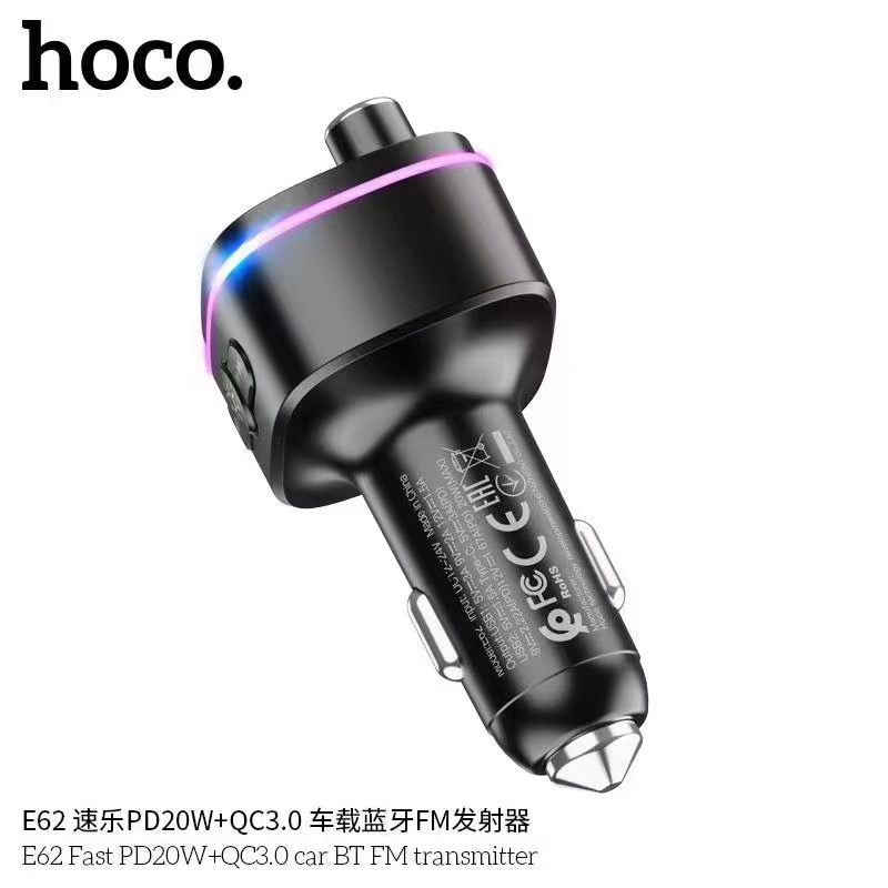 (ของแท้100) บลูทูธในรถยนต์ Hoco E62 Bluetooth5.0 Car Kit FM Transmitter PD20W QC 3.0 display LED ...