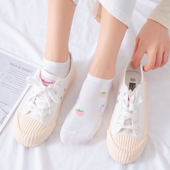 (W-147) ถุงเท้าหมีฟ้า ถุงเท้าข้อสั้น แฟชั่น ลายถ้วยน่ารัก เนื้อผ้านุ่ม ...