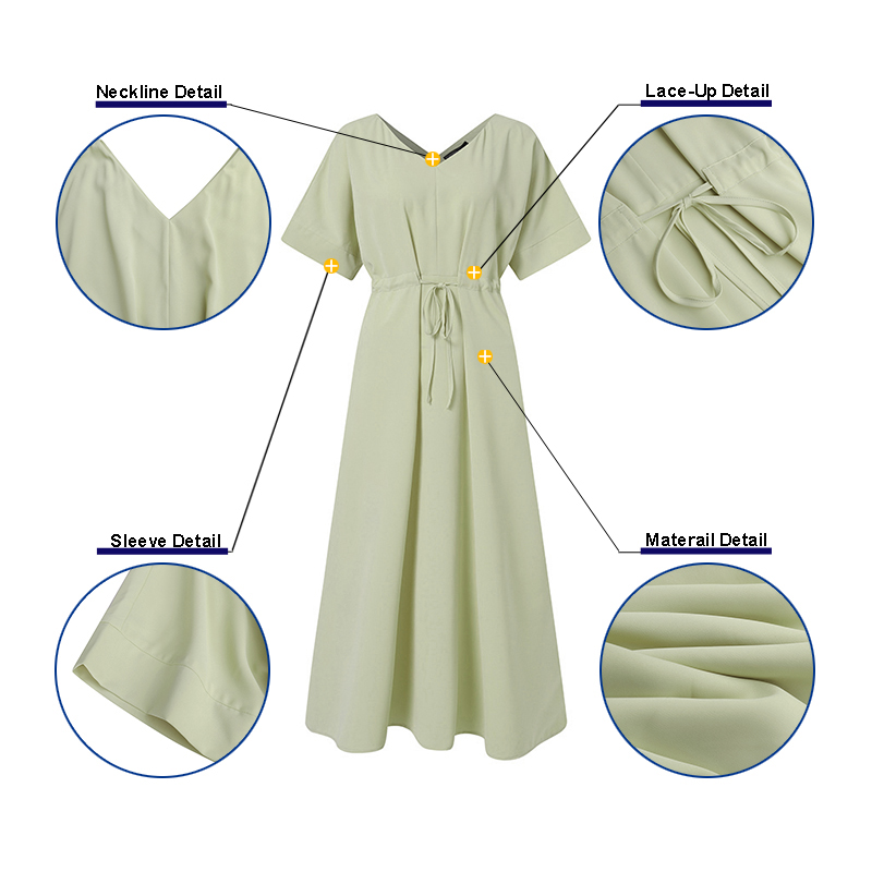 ZANZEA Women Casual V Necl Short Sleeve Drawstring Waist Swing Maxi ...