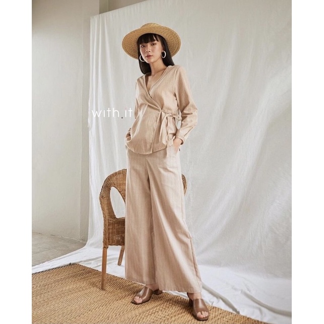 Unused From 650.- linen wrap front pants (size s) With it store withit withitstore nature ...