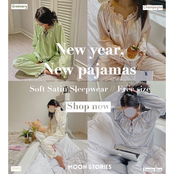 287MTY ลดทันที 60.- ชุดนอนขายาว ผ้าซาติน Cozy Night Pajamas by Moon Stories ใส่แล้วเย็น นอนสบาย ...